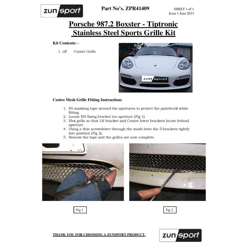 Porsche Boxster 987.2 Tiptronic - Front Grille Set - Zunsport – Genome ...